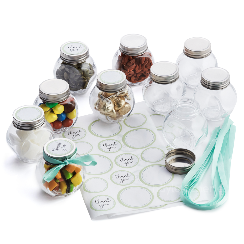 3 oz Round Glass Jars with Ribbons and Sticker