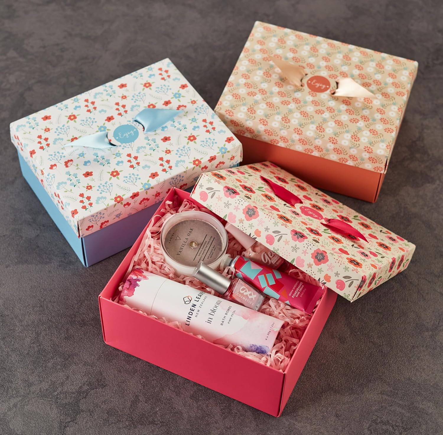 Floral Gift Treat Boxes with Ribbons & Lids (20 Pack)