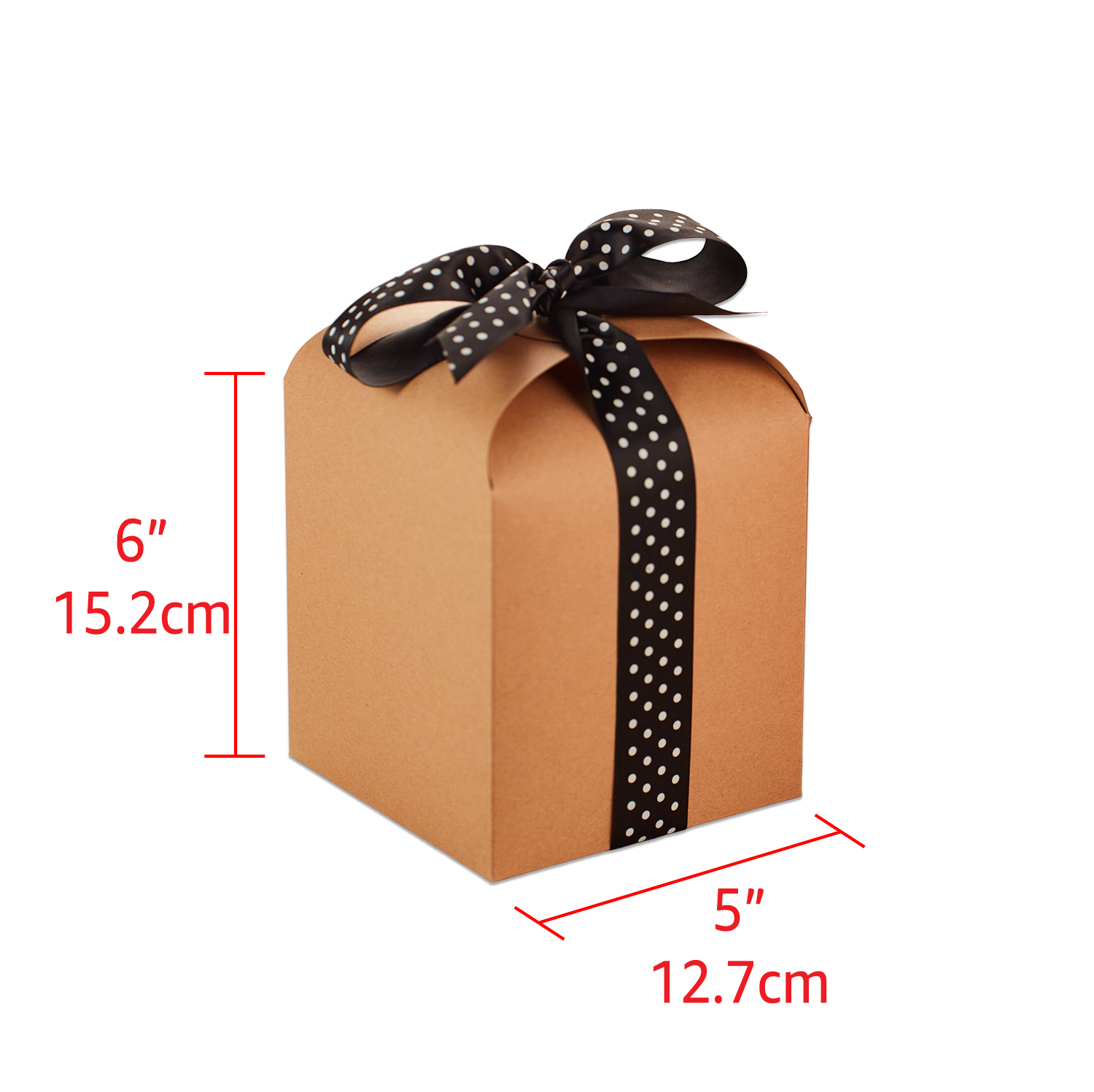 Brown Kraft Gift Treat Boxes with Ribbons (20 Pack) – 6 x 5 x 5 inches