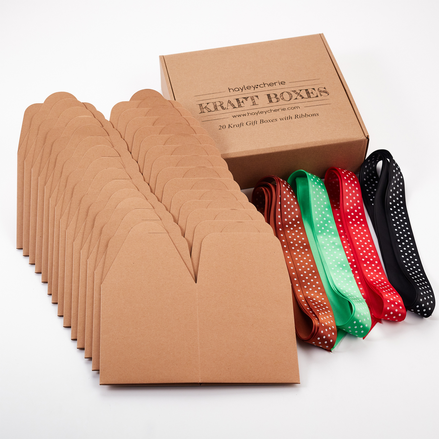 Brown Kraft Gift Treat Boxes with Ribbons (20 Pack) – 6 x 5 x 5 inches